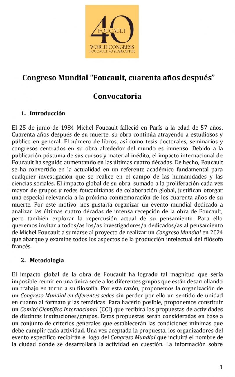 Congreso Mundial "Foucault: 40 años después" - COMECSO